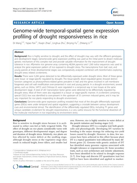 Pdf Genome Wide Temporal Spatial Gene Expression Profiling Of Drought