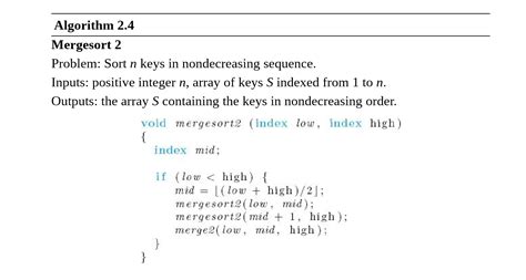 solved algorithm 2 4 mergesort 2 problem sort n keys in