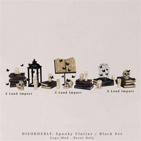 Second Life Marketplace Disorderly Spooky Clutter Black Set