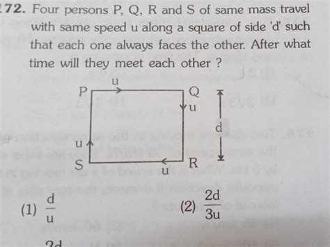 Answered 172 Four Persons P Q R And S Of Same Mass Travel With Same