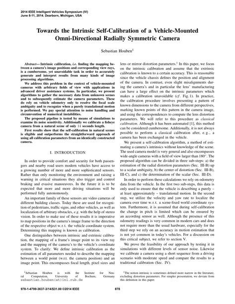 Pdf Towards The Intrinsic Self Calibration Of A Vehicle Mounted Omni Directional Radially