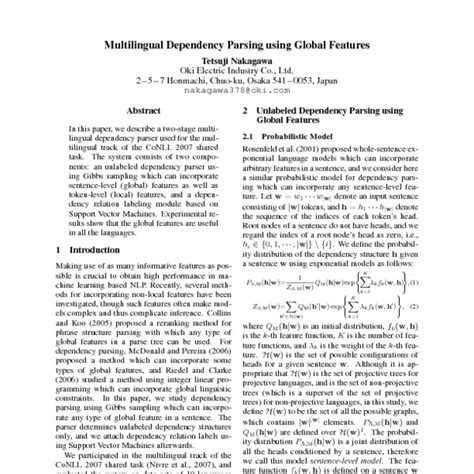 Multilingual Dependency Parsing Using Global Features Acl Anthology