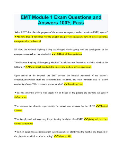emt module 1 exam questions and answers 100 pass browsegrades
