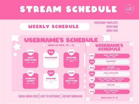 Stream Weekly Customizable Schedule Twitch Kick Social Media Weekly