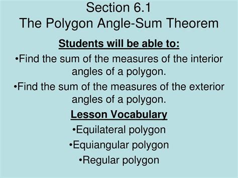 Ppt Section 61 The Polygon Angle Sum Theorem Powerpoint Presentation