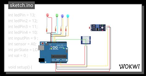 Sensor Gerak 4 Led Wokwi Esp32 Stm32 Arduino Simulator