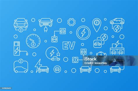 Ev 배너 벡터 전기 자동차 개요 일러스트 레이 션 교통수단에 대한 스톡 벡터 아트 및 기타 이미지 교통수단 급유 깨끗한