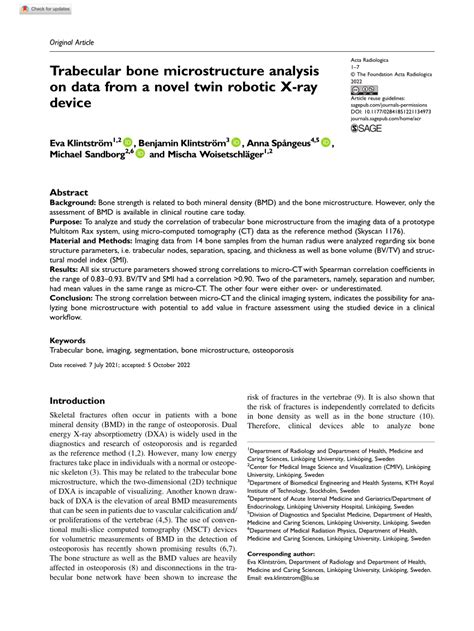 Pdf Trabecular Bone Microstructure Analysis On Data From A Novel Twin Robotic X Ray Device