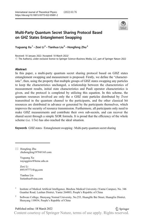 Multi Party Quantum Secret Sharing Protocol Based On Ghz States