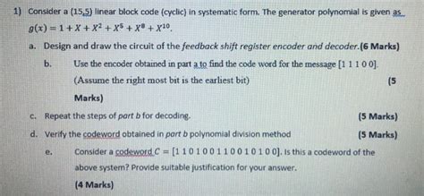 1 Consider A 155 Linear Block Code Cyclic In