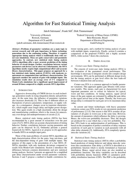 Pdf Algorithm For Fast Statistical Timing Analysis