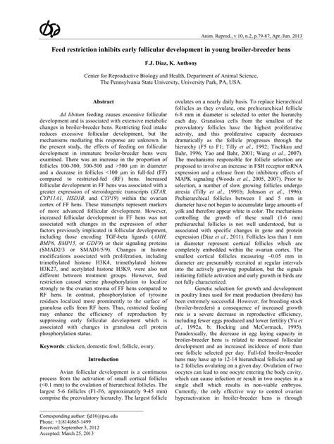 Pdf Feed Restriction Inhibits Early Follicular Development In Broiler Breeder Hens