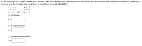 Solved In The Following Linear System Determine All Values Chegg