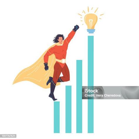 플랫 만화 슈퍼 히어로 캐릭터 성공적인 비즈니스 목표 달성 은유 벡터 일러스트 개념 구조에 대한 스톡 벡터 아트 및 기타 이미지 구조 금 금속 디자인 Istock