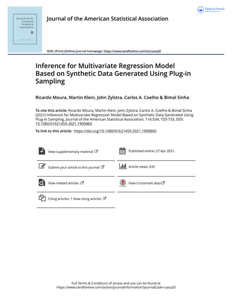 Pdf Inference For Multivariate Regression Model Based On Synthetic