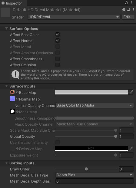 hdrp decal material with affect normal turned on looks completely