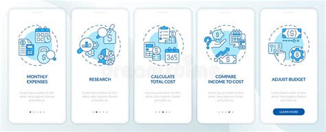 Calculate Costs Of Living Blue Onboarding Mobile App Screen Stock