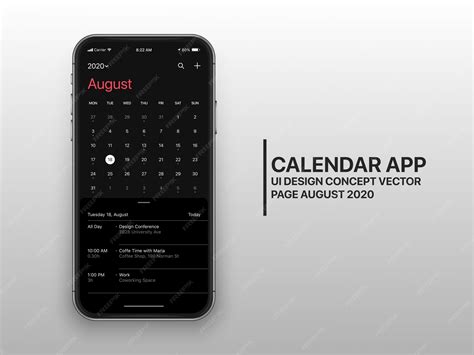 캘린더 앱 ui ux 개념 8 월 페이지 프리미엄 벡터