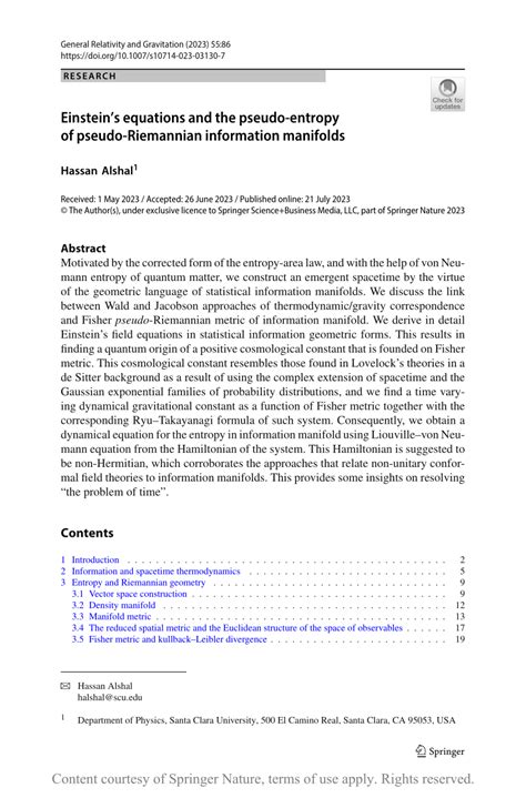 Einsteins Equations And The Pseudo Entropy Of Pseudo Riemannian Information Manifolds