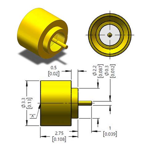 Ssmp Full Detent Rf Connector Φ3 3mm 0 130″ Body With Φ0 30mm 0 012″ Pin Terminal Micro
