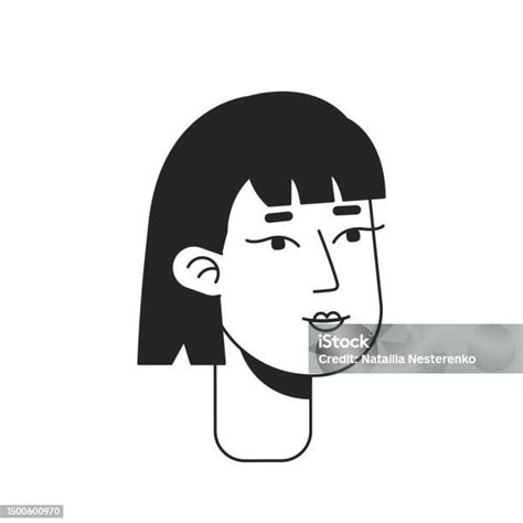 짧은 이발 단색 플랫 선형 캐릭터 머리를 가진 아름 다운 행복 한 여자 2차 도형에 대한 스톡 벡터 아트 및 기타 이미지 2차 도형 갈색 머리 단일 이미지 Istock