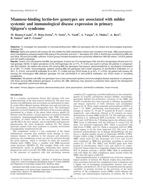 Pdf Mannose Binding Lectin Low Genotypes Are Associated With Milder Systemic And Immunological