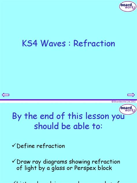 Ks4 Waves Refraction © Boardworks Ltd 2002 Pdf Refraction Optics