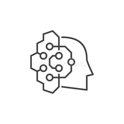 Ai Connected With Head With Circuits Vector Concept Linear Icon Stock Illustration