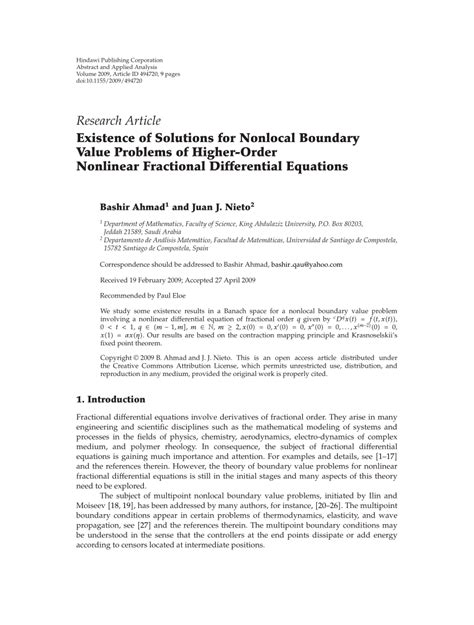 Pdf Existence Of Solutions For Nonlocal Boundary Value Problems Of
