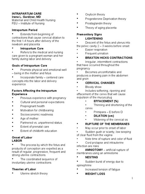 Intrapartum Care Notes Pdf