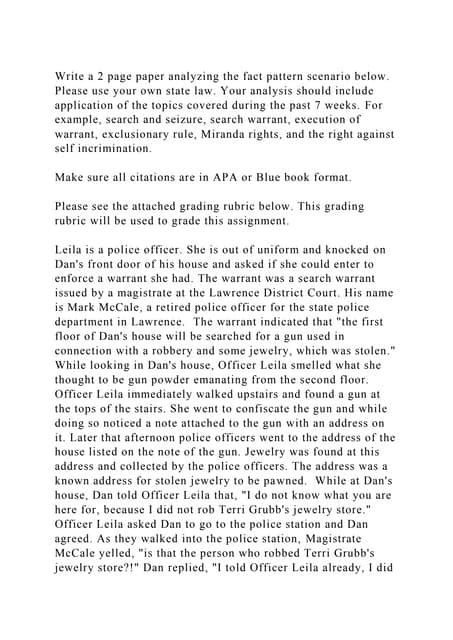 Write A 2 Page Paper Analyzing The Fact Pattern Scenario Below Pleadocx