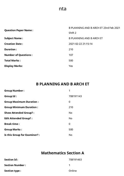JEE Main 2021 Question Paper 23 Feb Shift 2 B Plan And B Arch Tamil