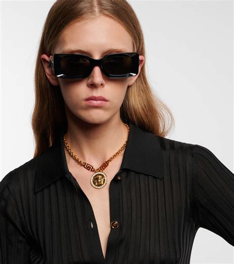 Rectangular Sunglasses In Black Versace Mytheresa