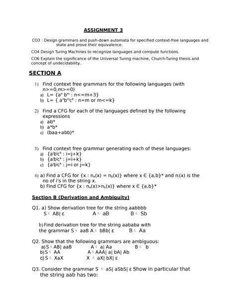Assignment Unit 3 Assignment 3 Co3 Design Grammars And Push Down Automata For Specified