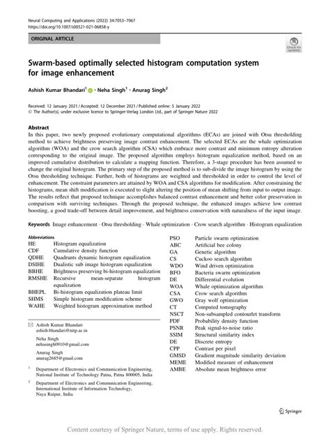 swarm based optimally selected histogram computation system for image