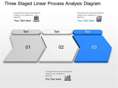 Three Staged Linear Process Analysis Diagram Powerpoint Template Slide PowerPoint Templates