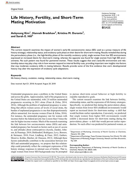 Pdf Life History Fertility And Short Term Mating Motivation