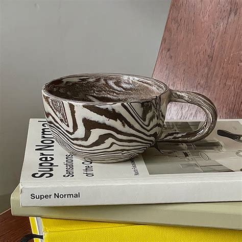 오브젠탈 오브젠탈 수공예 라떼 마블링 세라믹 찻잔 우유 컵 2종 위시버킷