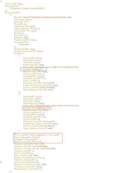 identifying applications using log4j libraries with the api contrast