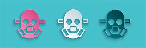 파란색 배경에 격리된 방독면 아이콘을 자른 용지 호흡보호구 표지판 종이 아트 스타일 벡터 3차원 형태에 대한 스톡 벡터 아트 및 기타 이미지 Istock