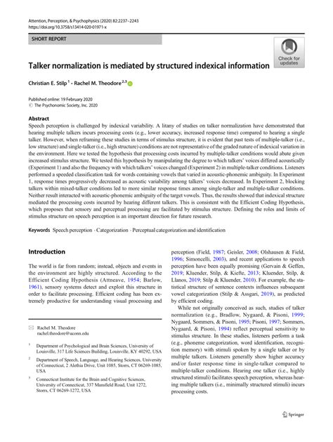 Pdf Talker Normalization Is Mediated By Structured Indexical Information