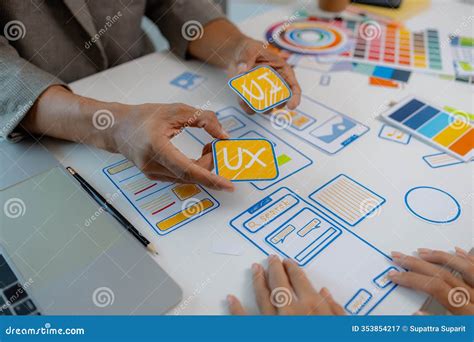 ux developer and ui designer brainstorming interface wireframe design