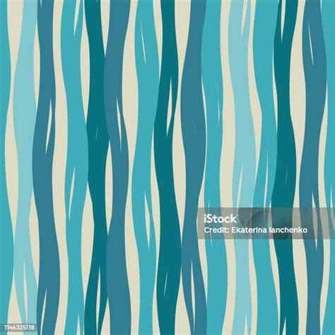 베이지색 배경에 단색 파스텔 블루 색상에 그려진 파도와 원활한 벡터 추상 패턴입니다 현대적인 스타일의 웨이브 프린트 0명에 대한 스톡 벡터 아트 및 기타 이미지 Istock