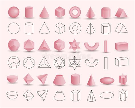 Set Of Vector Realistic 3d Pink Geometric Shapes Isolated On Background Mathematics Of