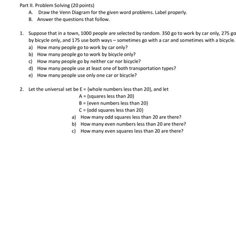 Part Ii Problem Solving 20 Pointsa Draw The Venn Diagram For The Giv