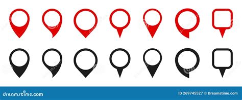 Set Red And Black Pin Map Marker Pointer Icon GPS Location Flat Symbol Vector Stock Vector
