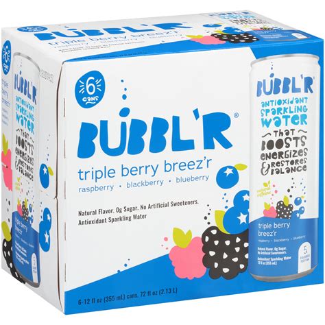 Bubblr Antioxidant Sparkling Water Triple Berry Breezr 12 Fl Oz 6 Pack Cans Walmart