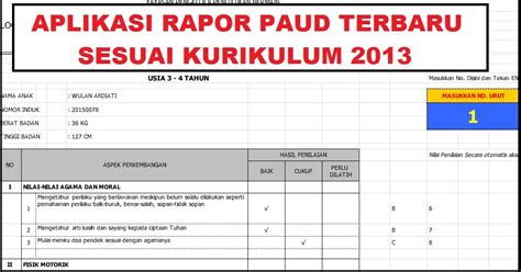Aplikasi Raport PAUD Kurikulum Semester Tahun Pelajaran ARSIP PAUD