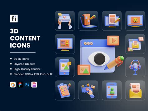 3d Content Icon Set Flat Icons