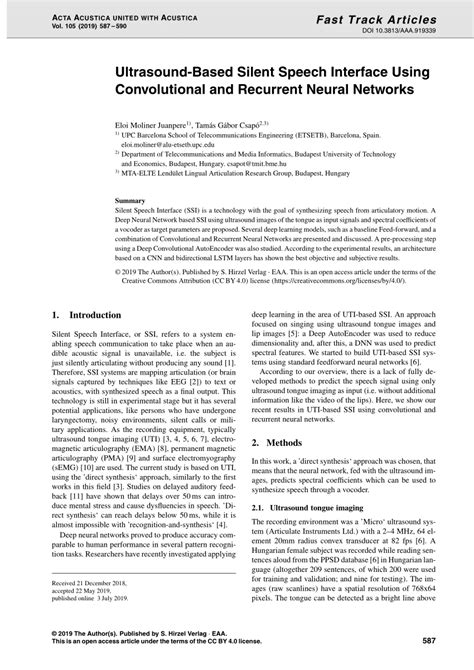 PDF Ultrasound Based Silent Speech Interface Using Convolutional And Recurrent Neural Networks